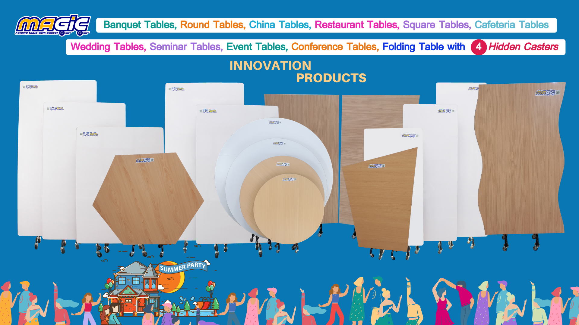 "Magic" Folding table | Folding table with 4 caster wheels